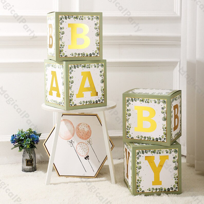 4pcs Rustic Baby Shower Blocks Custom Balloon Boxes Birthday Balloon ...