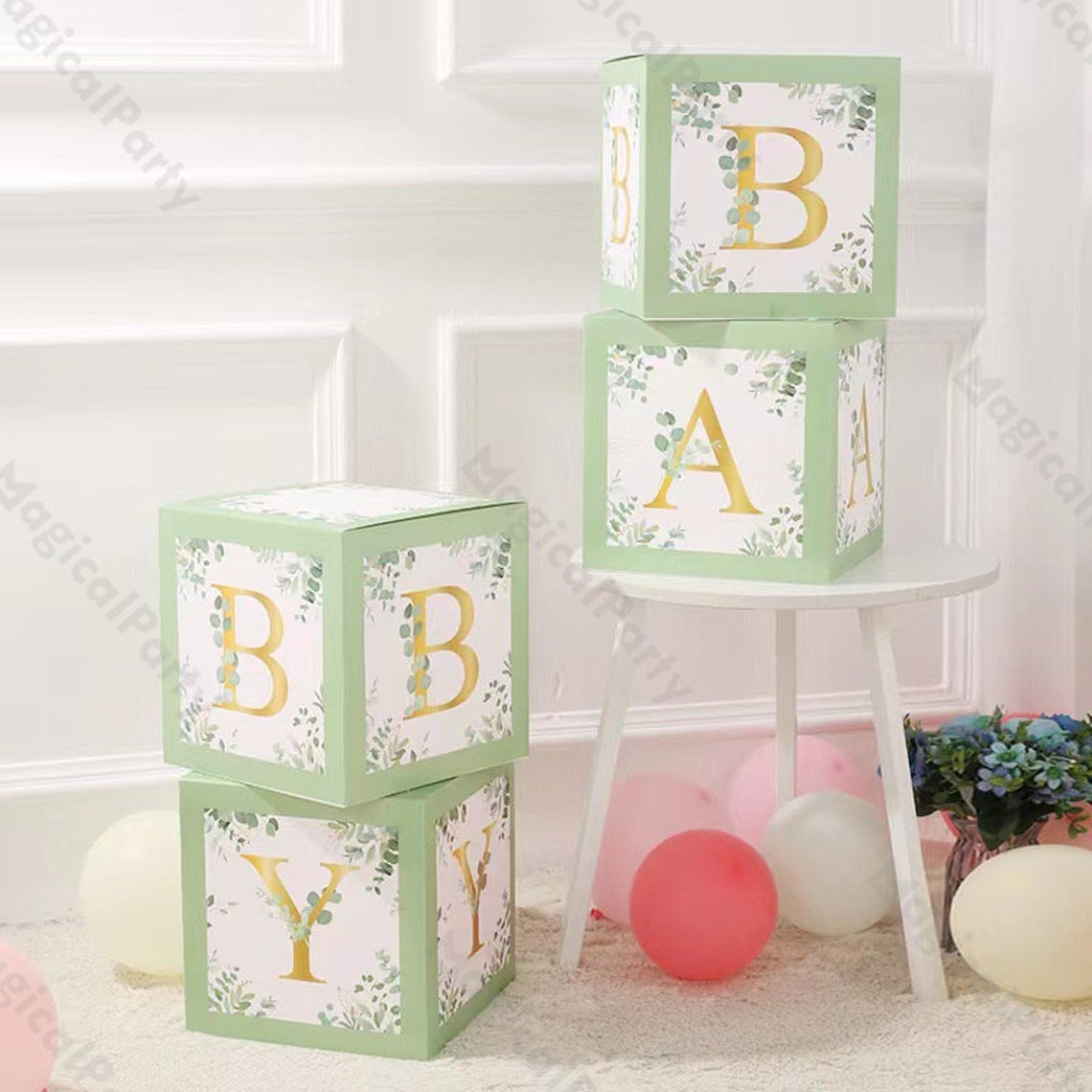 4pcs Rustic Baby Shower Blocks Custom Balloon Boxes Birthday Balloon ...