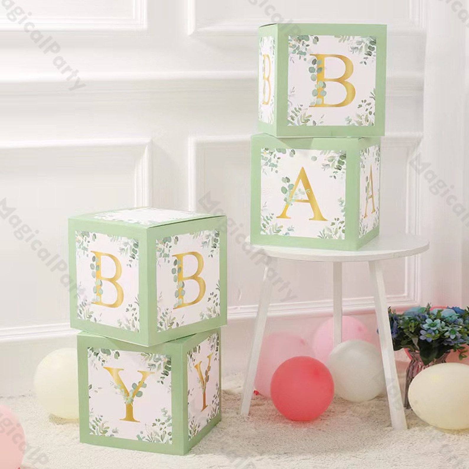 4pcs Rustic Baby Shower Blocks Custom Balloon Boxes Birthday Balloon ...