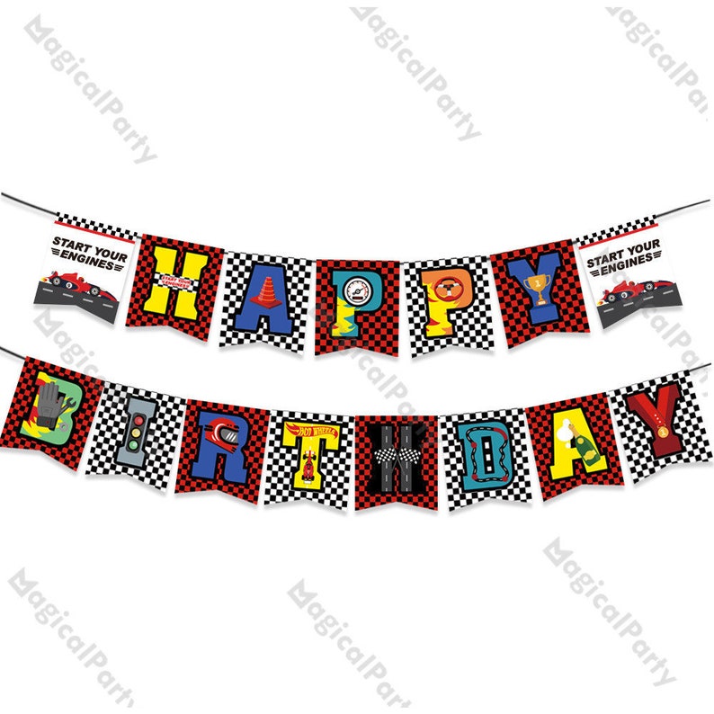 Race Car Birthday Banner Racing Car Happy Birthday Party Flag - Etsy