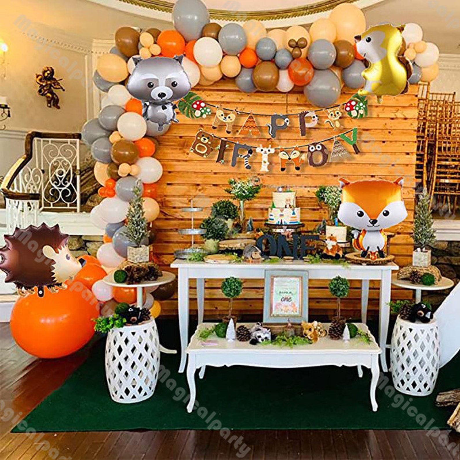 Woodland Animal Balloons Garland Kit Fox Raccoon Squirrel Deer Rabbit ...