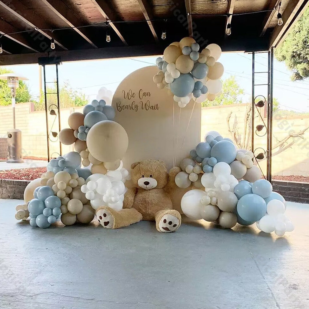 162pcs Retro Balloons Arch Blue White Balloon Backdrop Gender Reveal ...