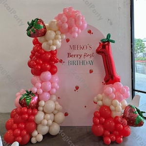 145pcs Fruit Theme Balloon Arch Kit Pink Red Strawberry Balloons Sweet ...