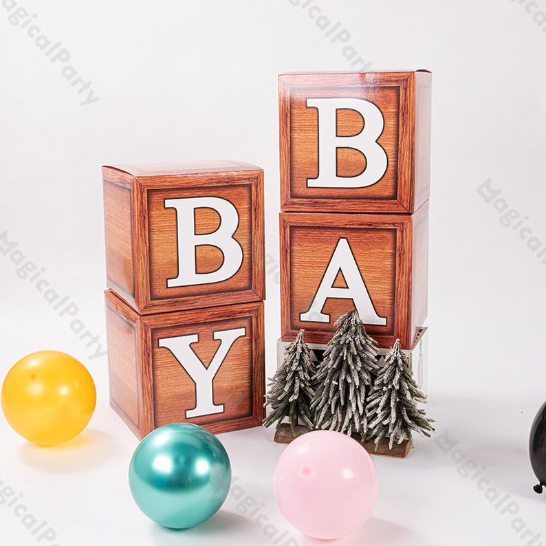 4pcs Rustic Baby Shower Blocks Custom Balloon Boxes Birthday - Etsy
