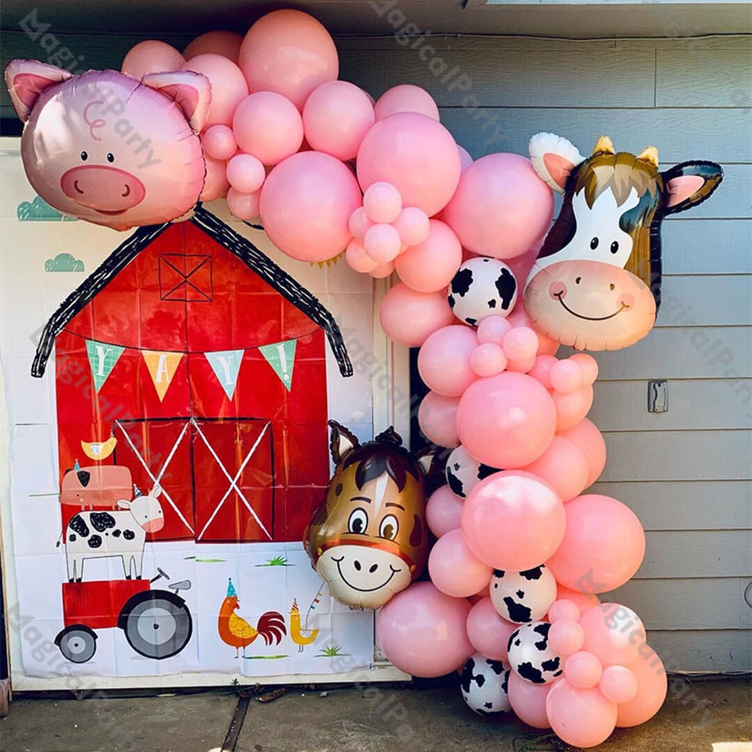 73pcs Pink Farm Animal Theme Balloon Garland Arch Kit With Pink, Cow ...