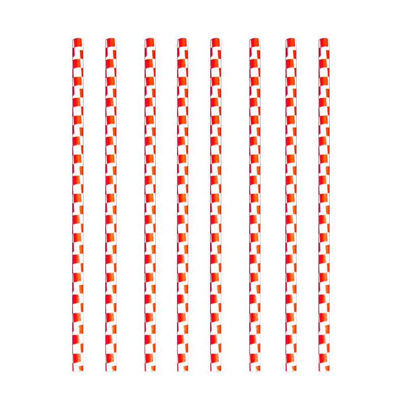 100pcs Racing Party Black Checkered Paper Straws Red Grid Drinking ...