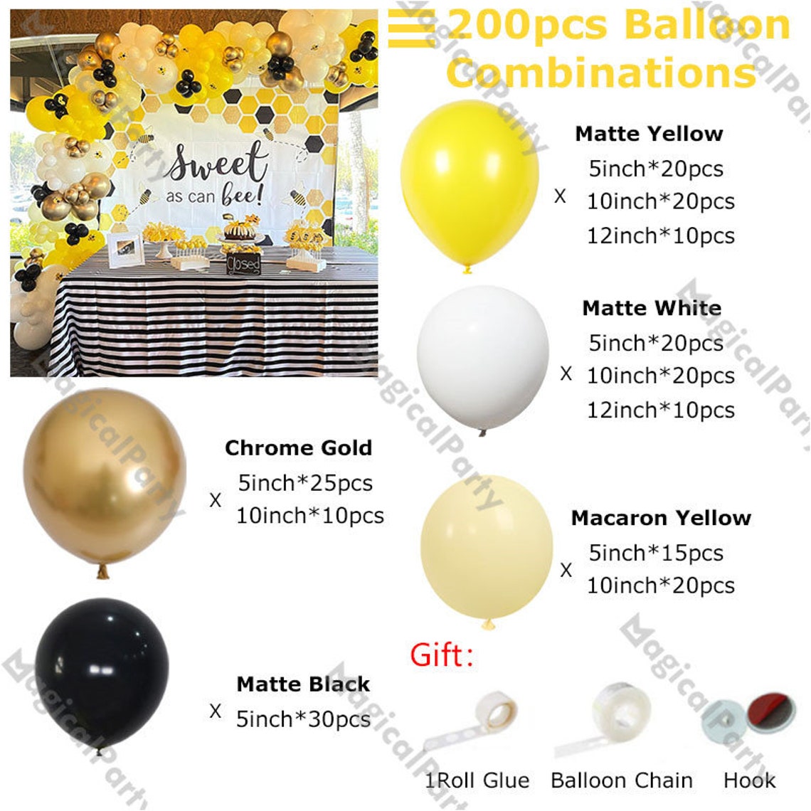 200pcs Honey Bee Balloon Garland Kit Yellow Black White Gold - Etsy