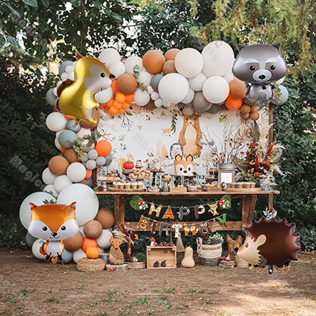 Woodland Animal Balloons Garland Kit Fox Raccoon Squirrel Deer Rabbit ...