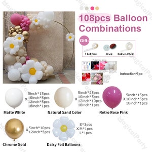 108pcs Daisy Flower Balloon Garland Kit Groovy Boho Birthday Party ...
