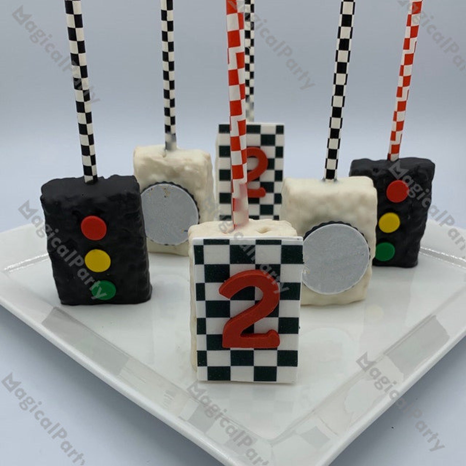 100pcs Racing Party Black Checkered Paper Straws Red Grid Drinking ...