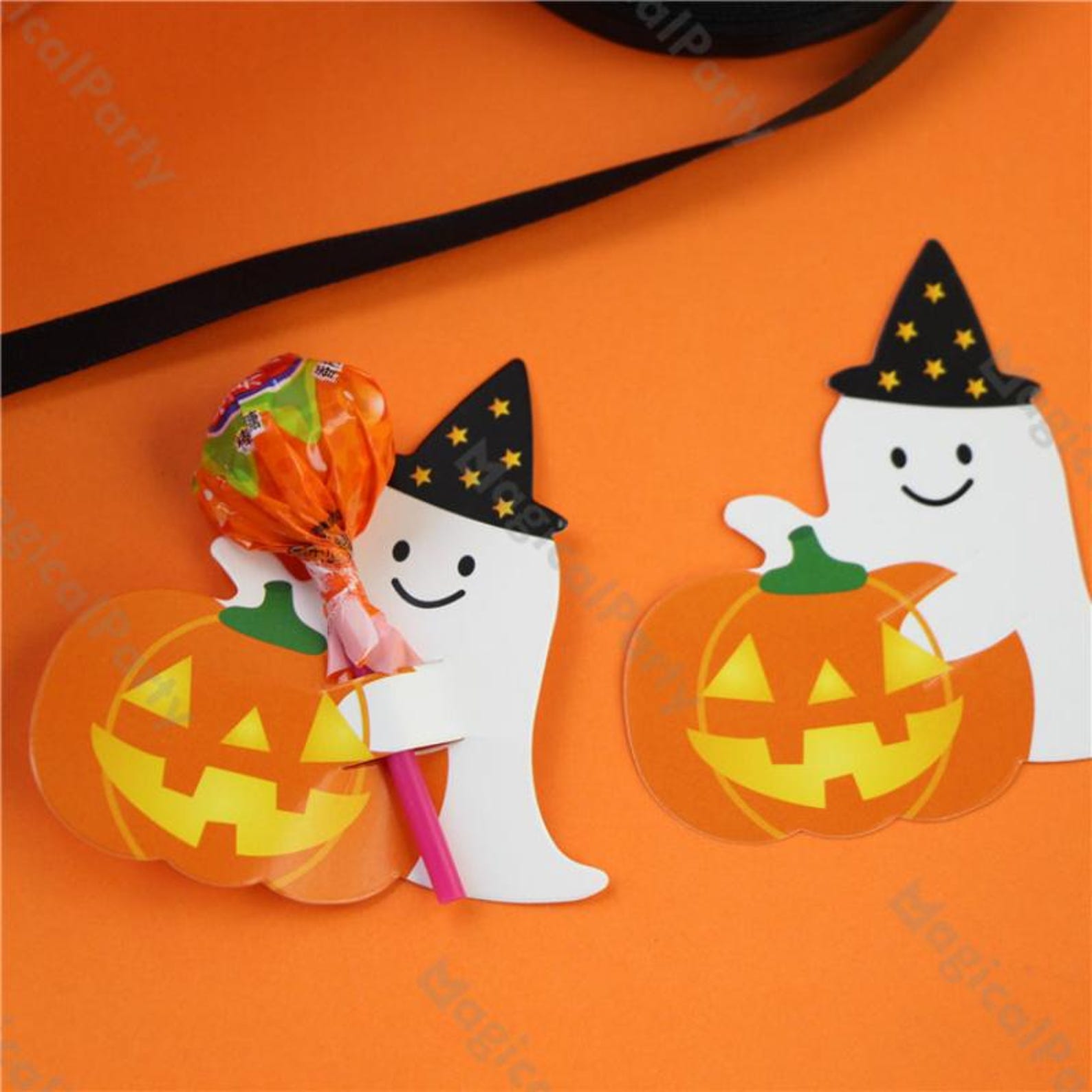 50pcs 2025 Halloween Candy Package Card Pumpkin Ghost Orange Lollipop ...