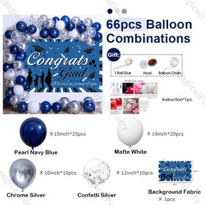 65/66pcs Graduation Balloon Garland Kit Blue Silver Custom Balloons ...