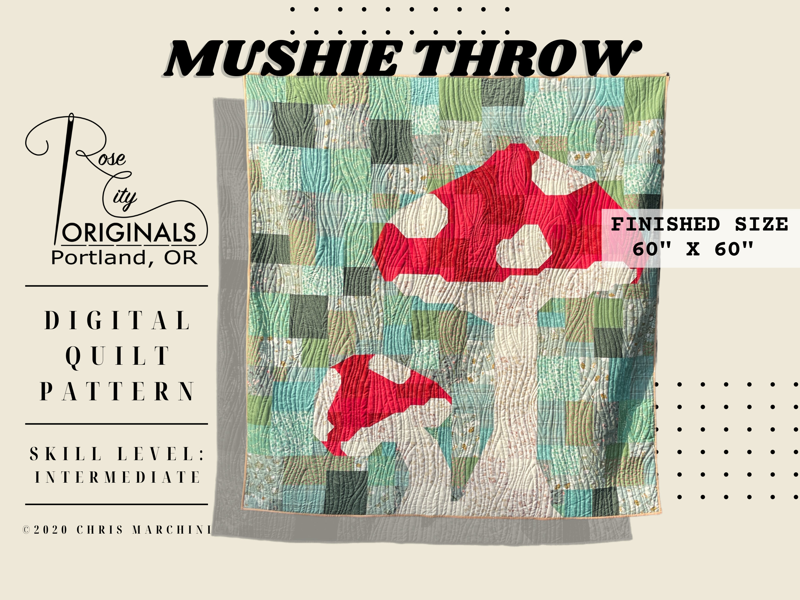 Mushie Throw Patchwork Mushroom Quilt Pattern PDF Download - Etsy