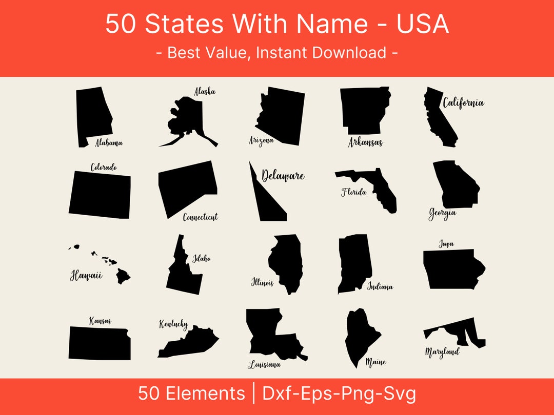 50 Bundesstaaten Png Svg Bundle, USA Svg, US png, US States Svg 50, Us ...