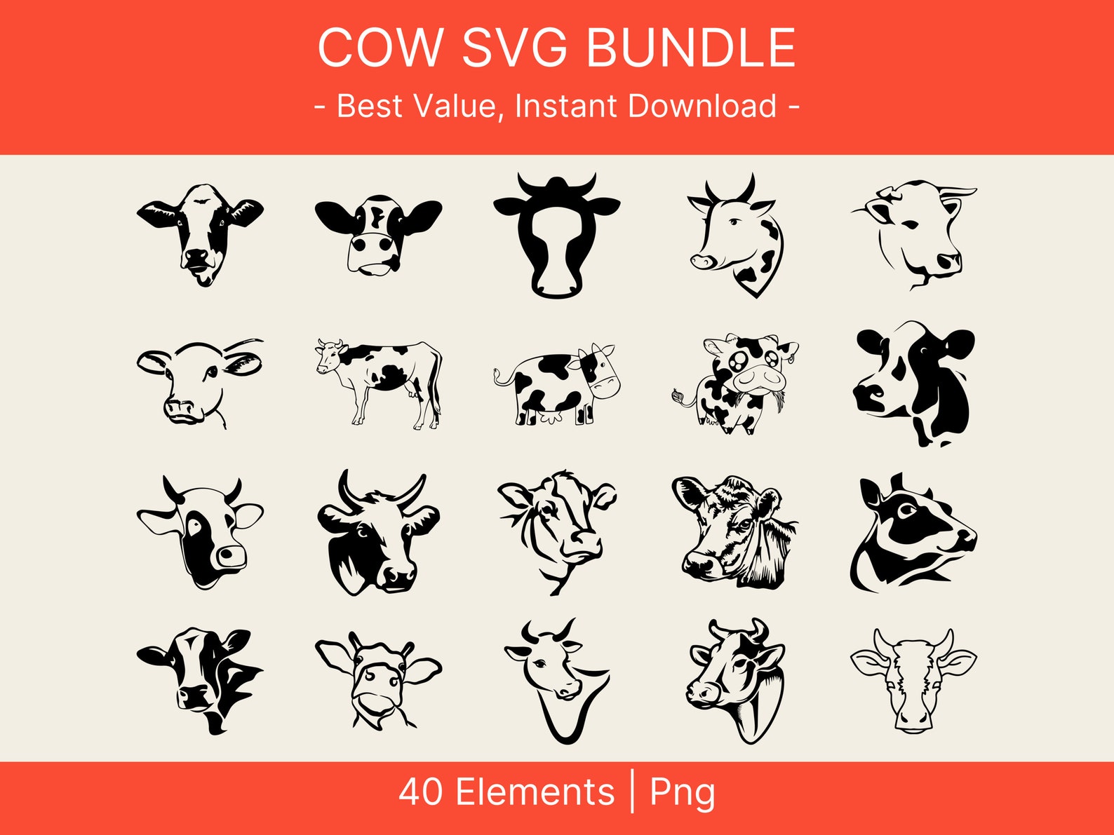 Cow SVG Bundle, Heifer PNG, Funny Farm Animal Clipart, Cow Svg, Cow ...