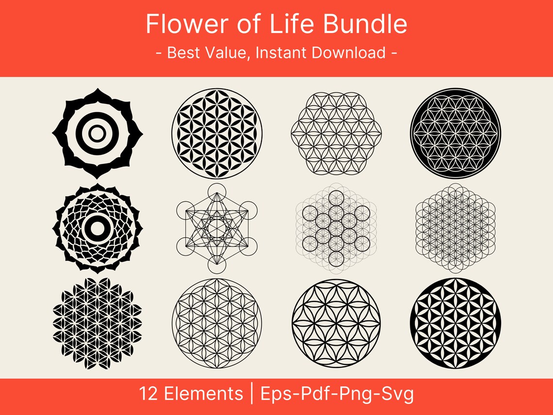 Flower of Life Vector, Sacred Geometry Png, Seed of Life Svg, Tree of ...