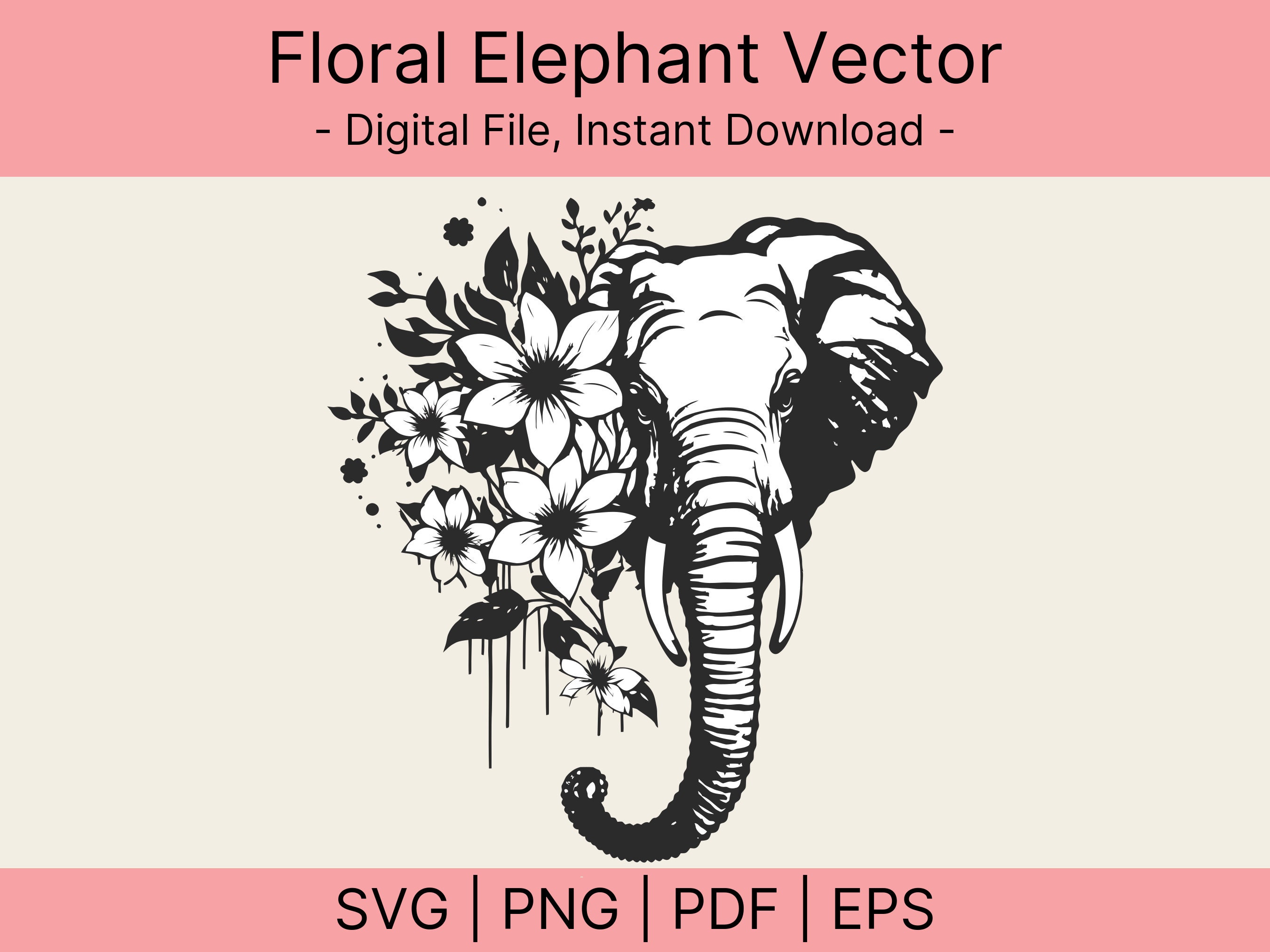 Floral Elephant Svg , Floral Elephant Head Svg , Floral Animal Svg ...