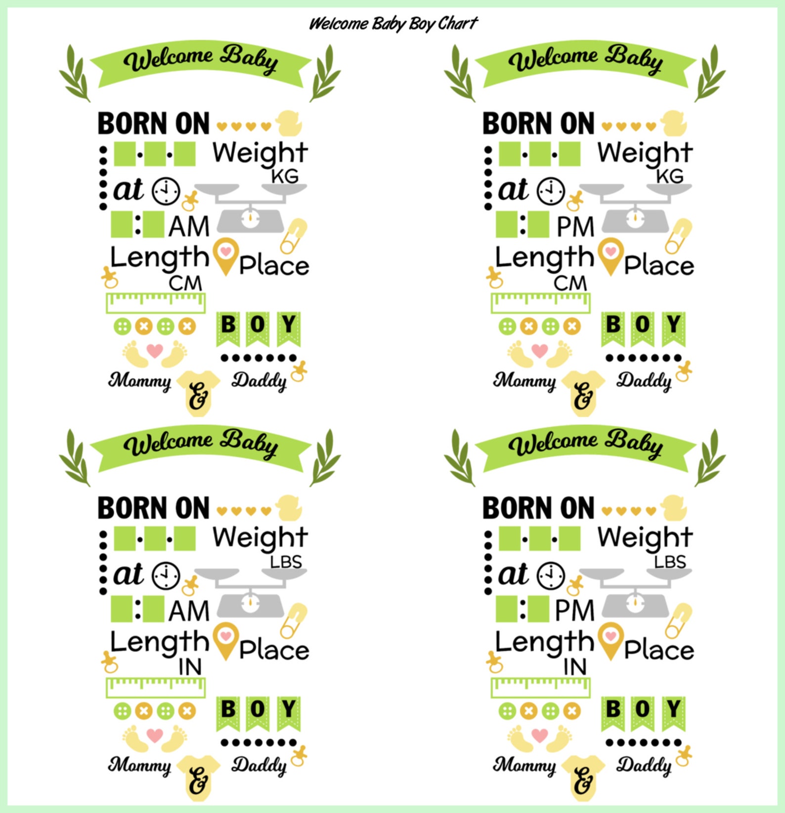 Baby Birth Announcement Bundle - SVG - DXF - EPS - Baby Stats - Metric ...