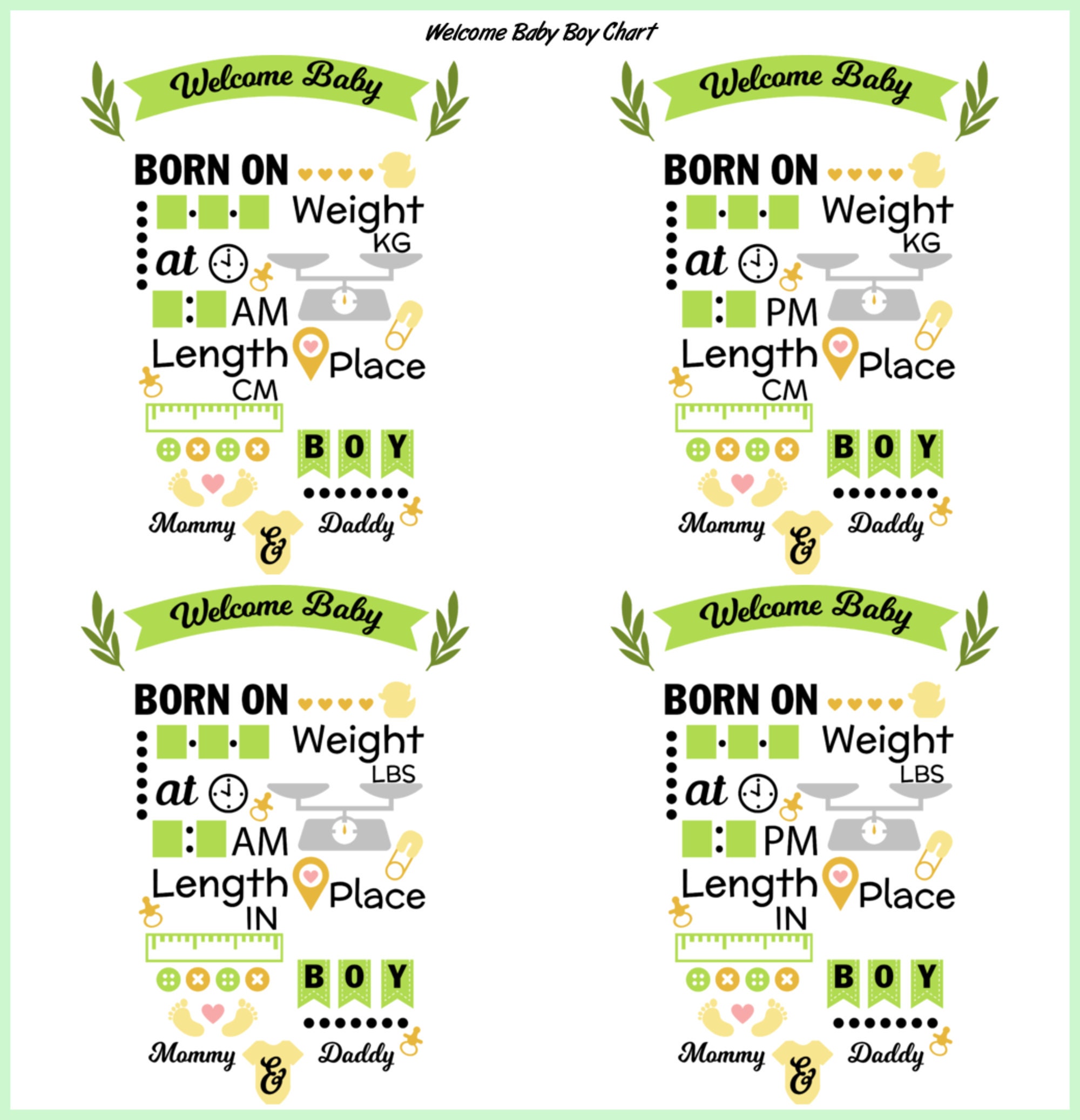 Baby Birth Announcement Bundle - SVG - DXF - EPS - Baby Stats - Metric ...
