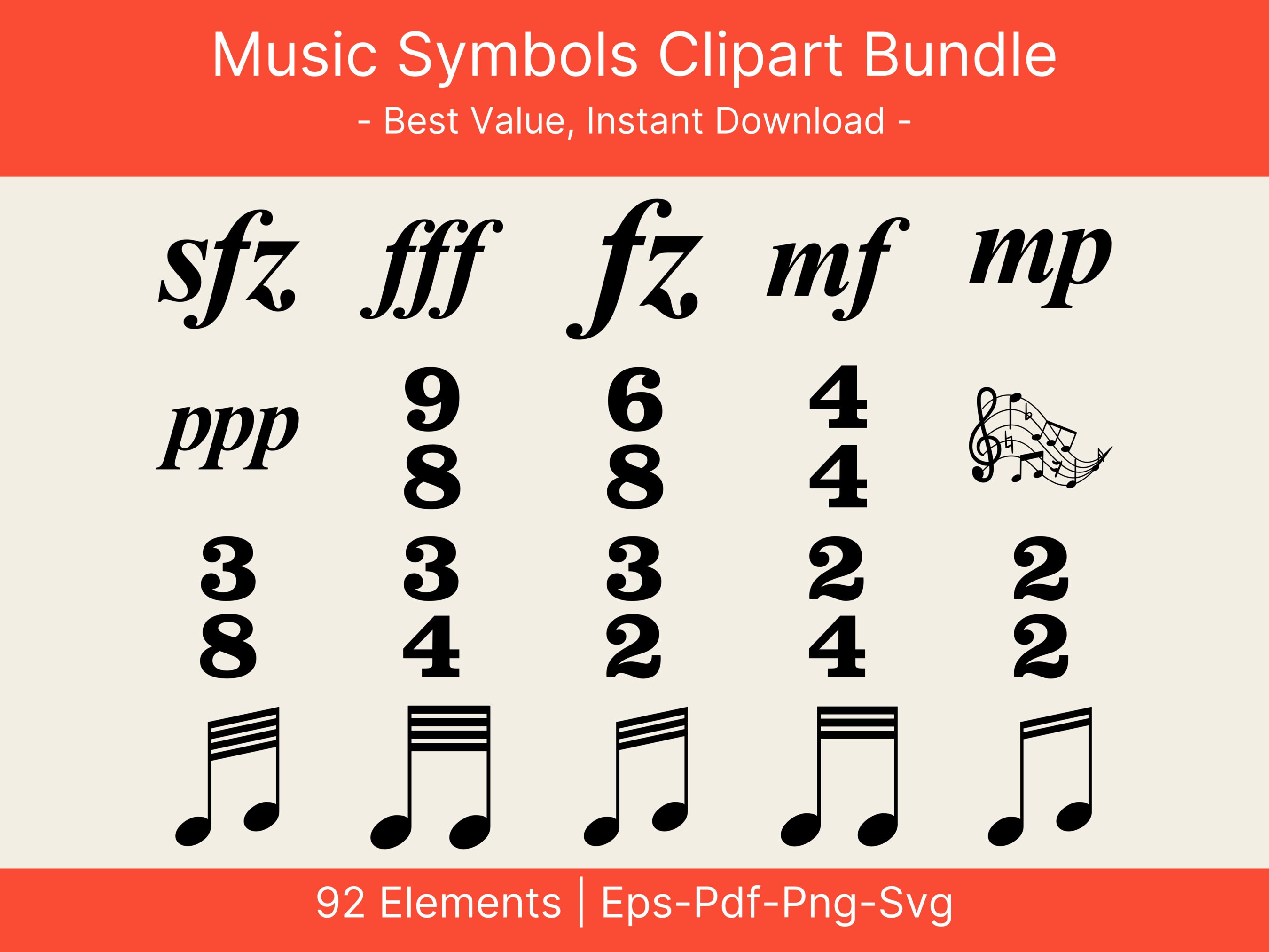92 Musical Notes SVG, Vector Bundle, Music PNG Designs, Printable ...