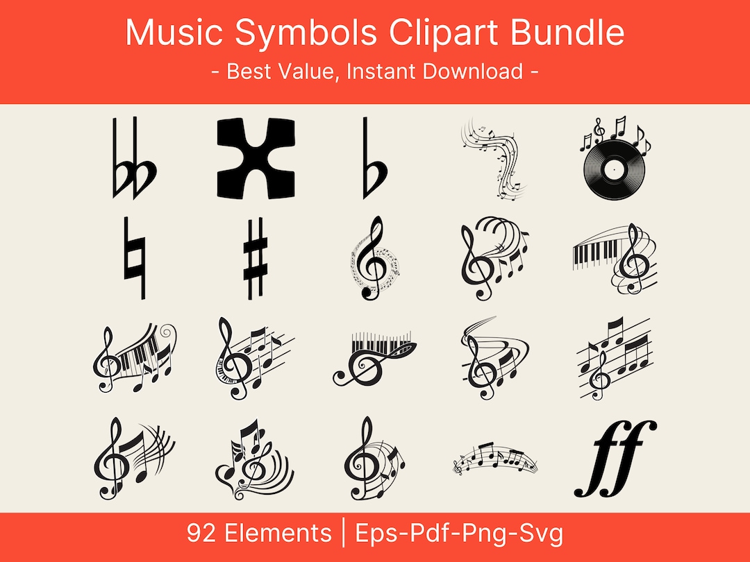 92 Musical Notes SVG, Vector Bundle, Music PNG Designs, Printable ...