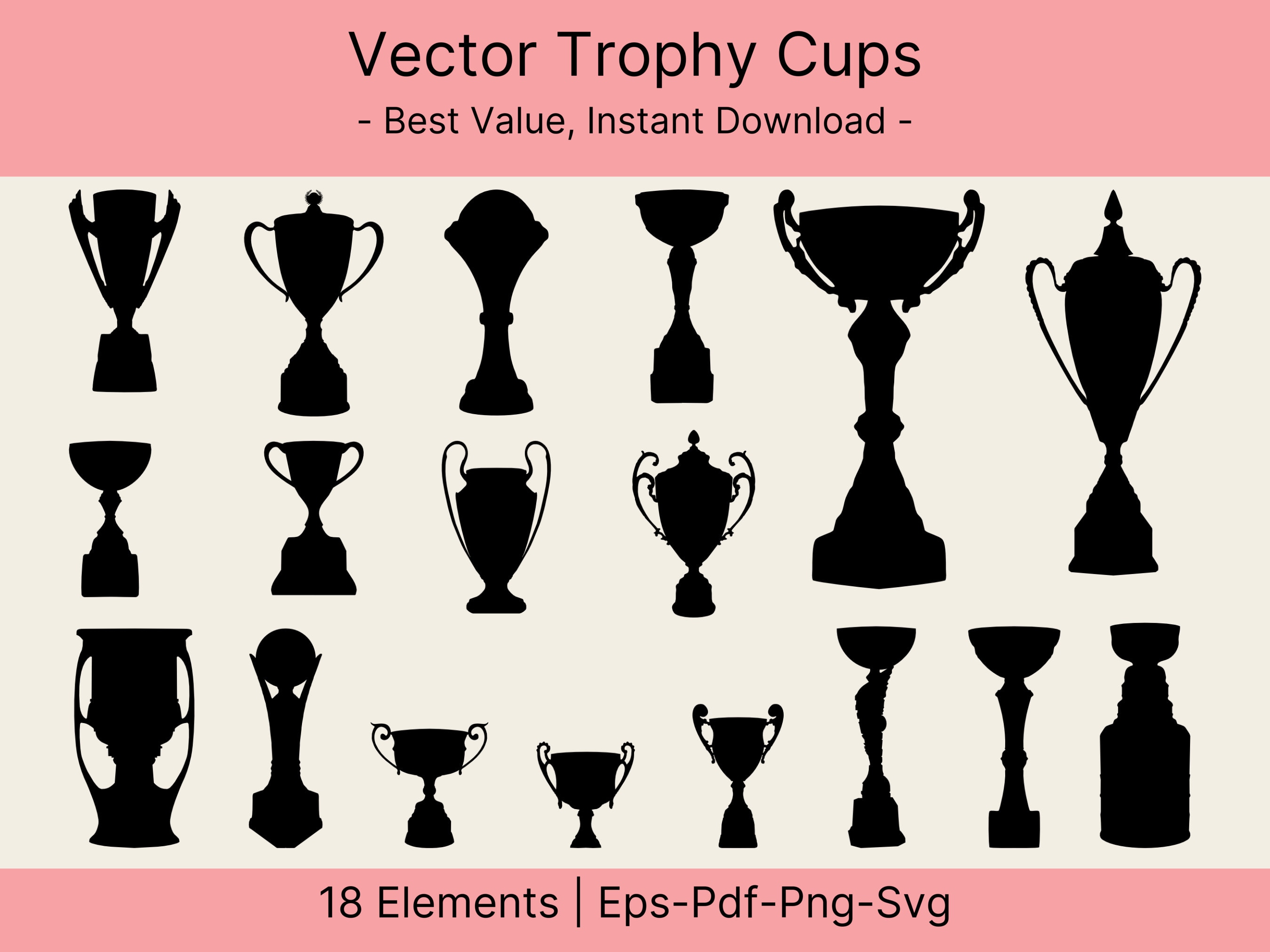 Trophies Cup Bundle, Award Icons, Medals Svg, Trophy Svg, Vector Cut ...