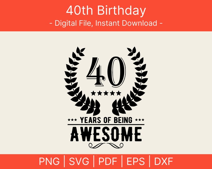 Funny 40th Mens Birthday - 40 Years Svg - Birthday 40 PNG - Digital ...
