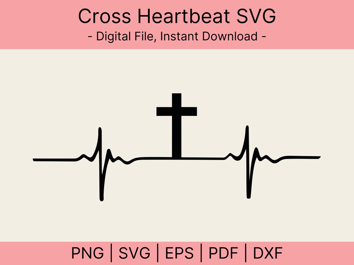 Cross Svg Heartbeat, Cross Svg, Cross Svg for Cricut, Cross Svg Cut ...