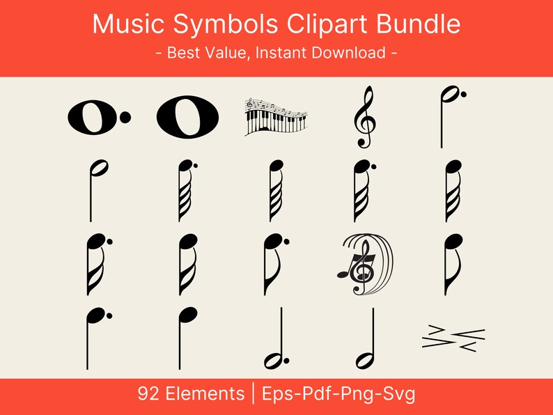 92 Musical Notes SVG, Vector Bundle, Music PNG Designs, Printable ...