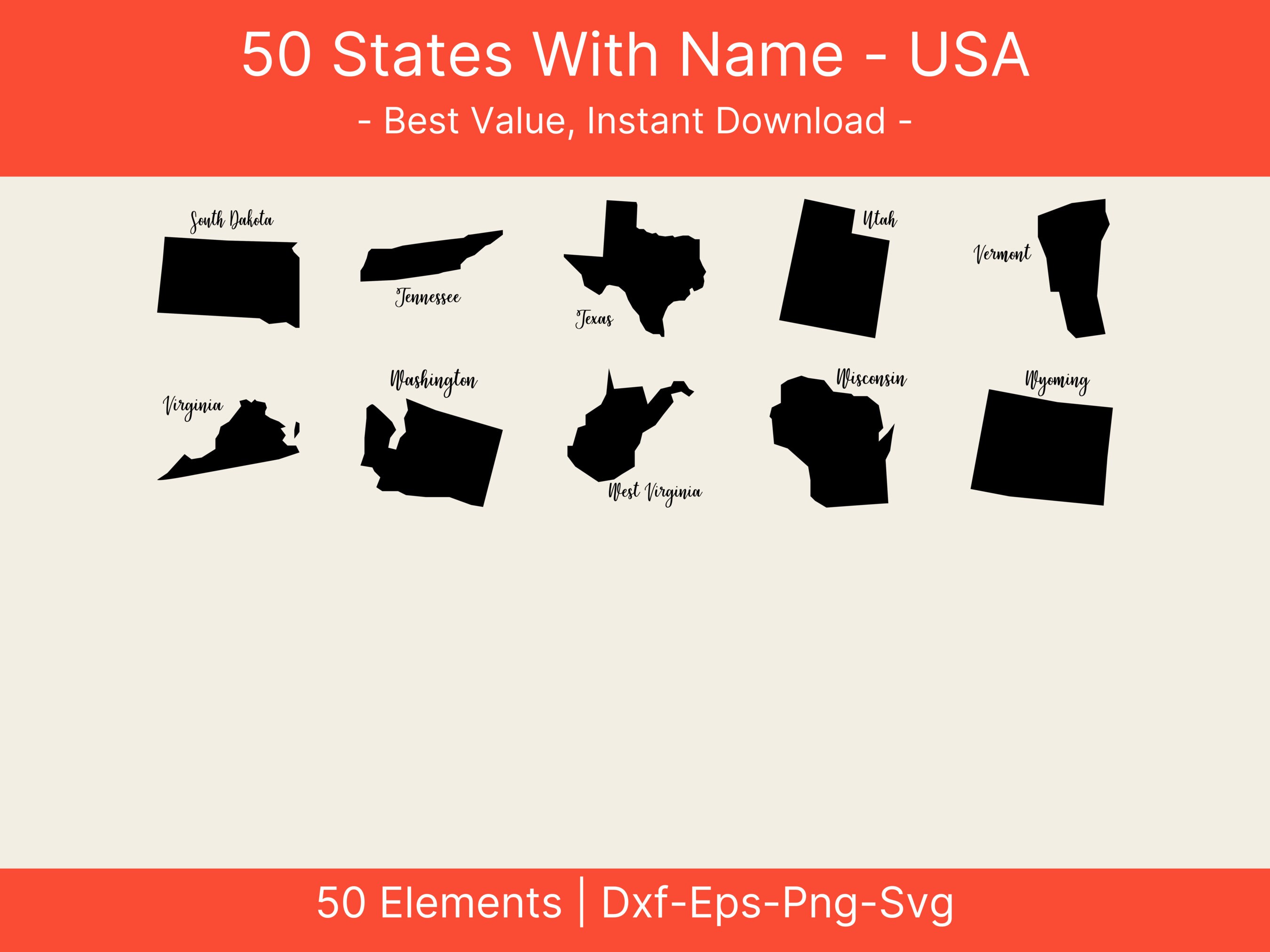 50 States Png Svg Bundle United States Svg US Png US States - Etsy