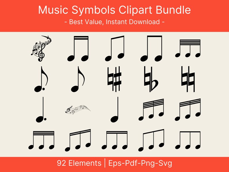 92 Musical Notes SVG, Vector Bundle, Music PNG Designs, Printable ...
