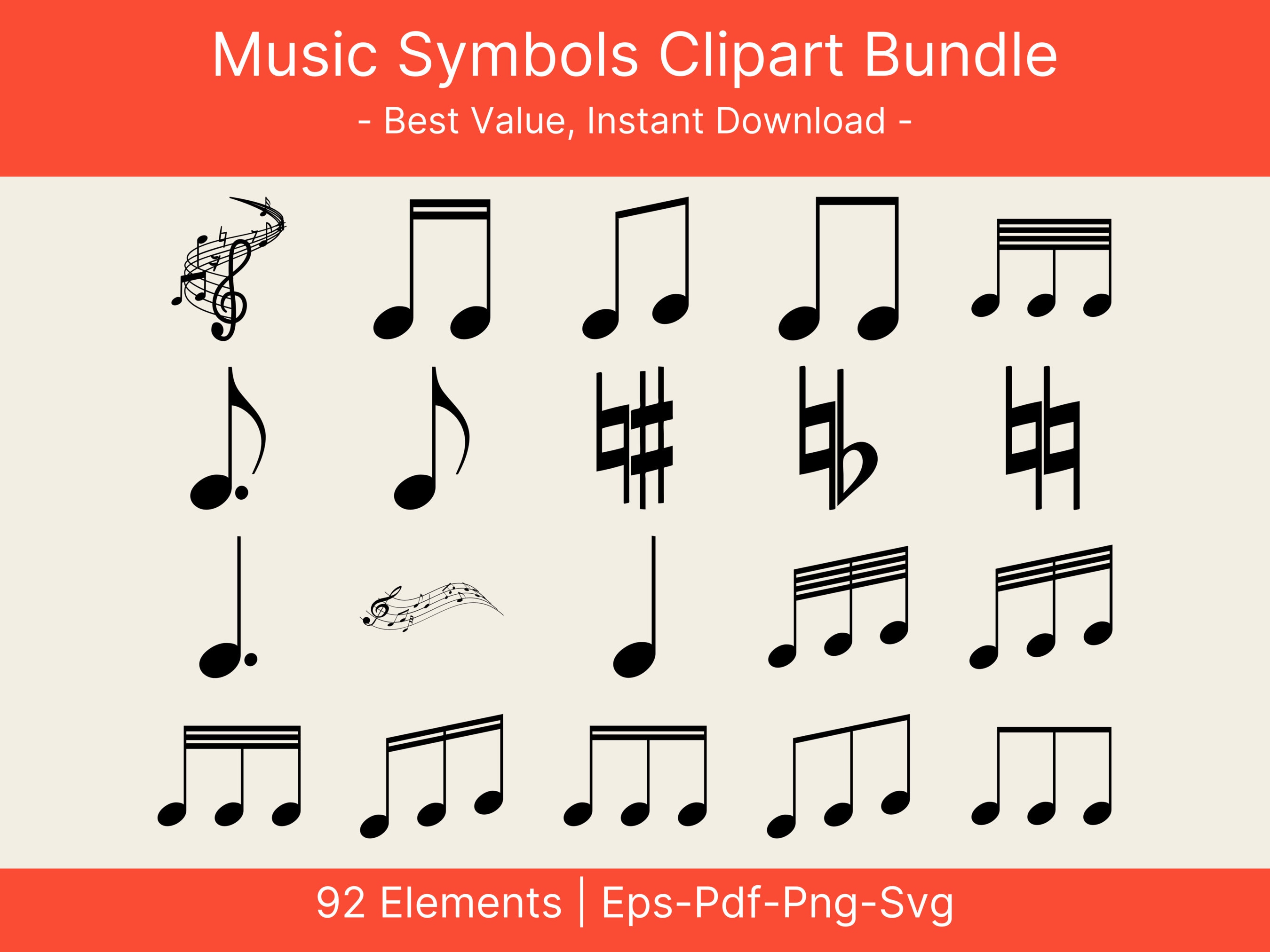 92 Musical Notes SVG, Vector Bundle, Music PNG Designs, Printable ...