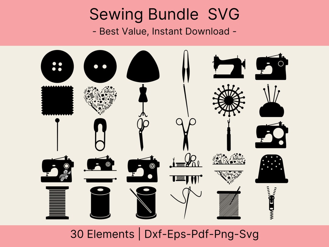Sewing Bundle SVG, Button, Mannequin, Needle, Zipper, Vector Cut File ...