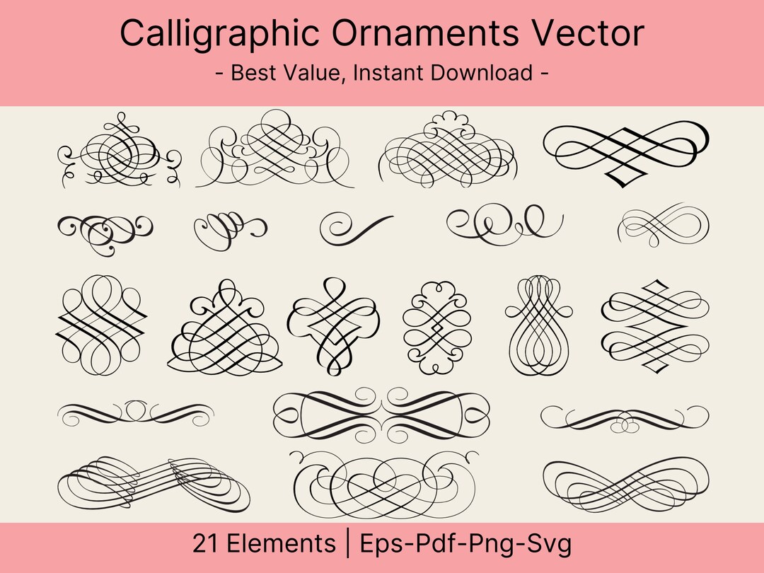 Calligraphic SVG Vector Bundle, Decorative Elements Ornaments Clipart ...