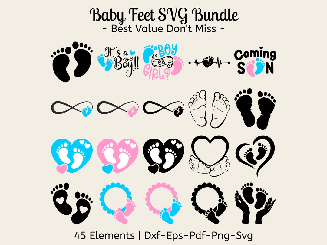 Baby Footprint, Baby Feet SVG Bundle, Baby Feet Monogram Name Frame ...