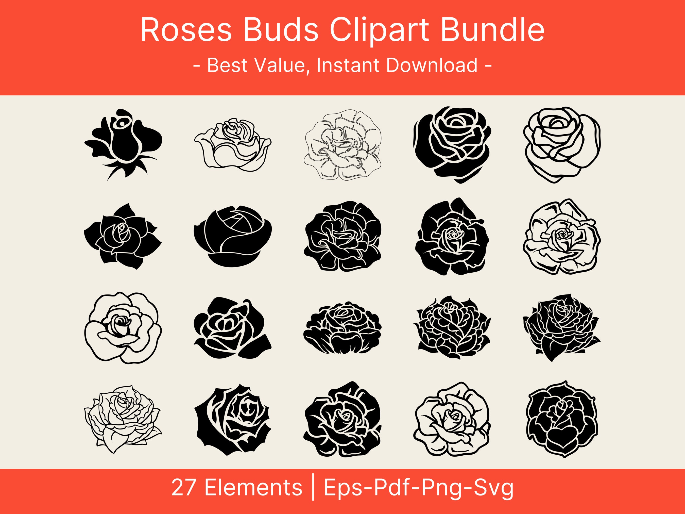 Flower Svg, Rose Svg, Rose Outline Svg, Rose Silhouette Svg, Whimsical ...