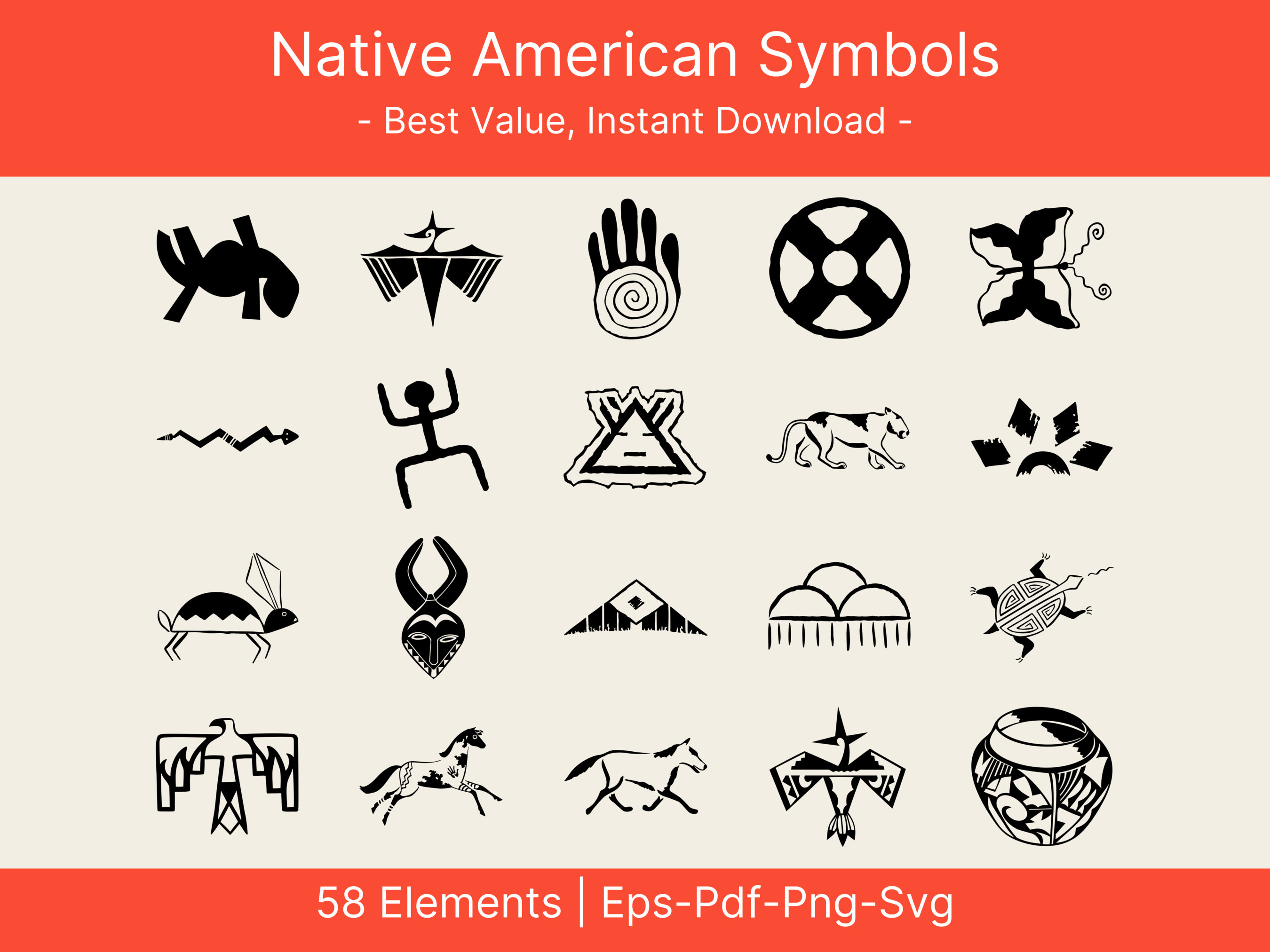 58 Tribal Elements Clipart Bundle Boho Ethnic Icons Set EPS PNG Native ...
