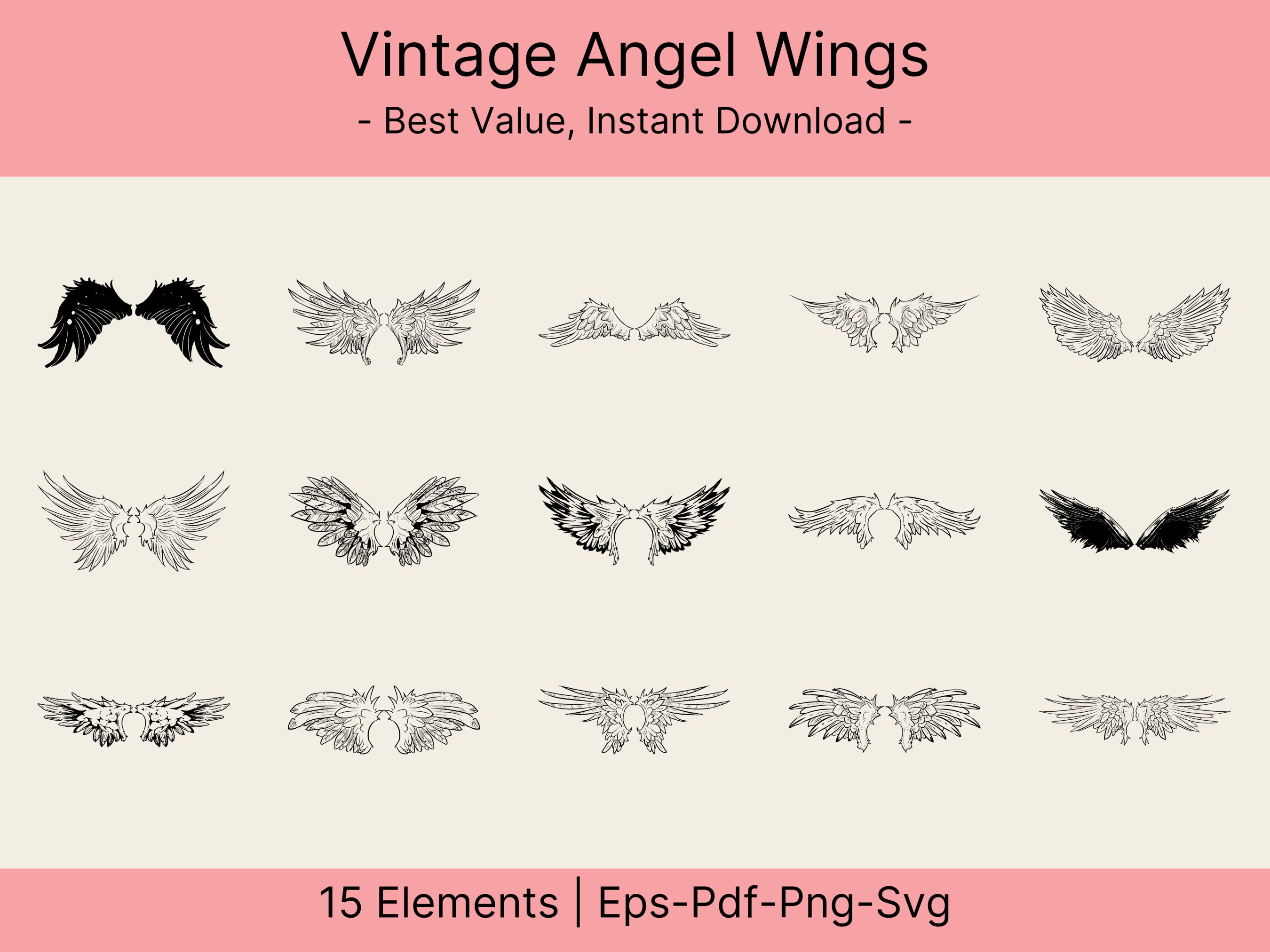 Vintage Angel Wings Bundle Svg, Wings Svg, Angel Wings Png Svg, Digital ...