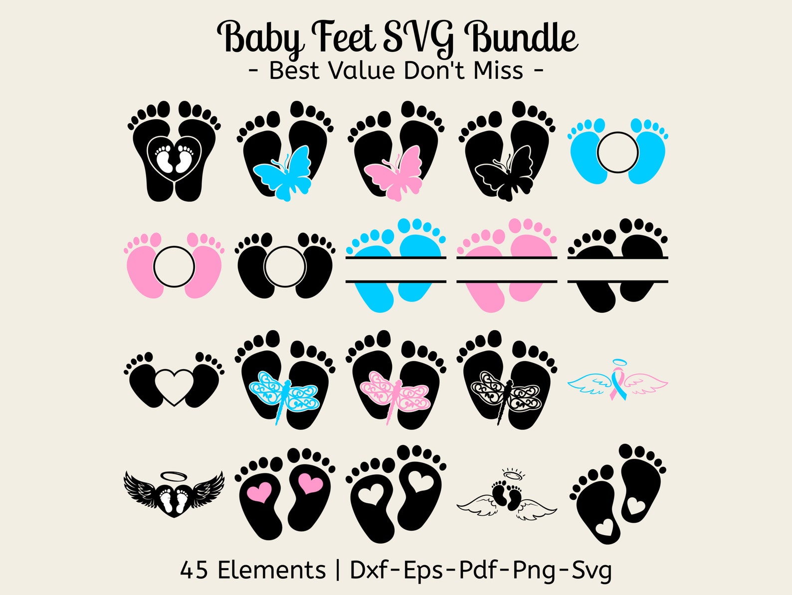 Baby Footprint, Baby Feet SVG Bundle, Baby Feet Monogram Name Frame ...