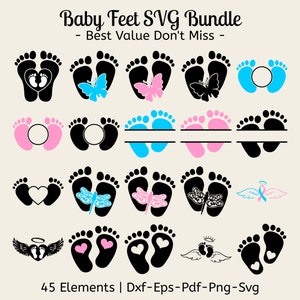 Baby Footprint, Baby Feet SVG Bundle, Baby Feet Monogram Name Frame ...