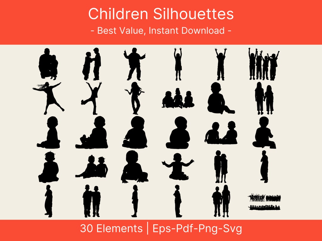 Children Silhouette Vector SVG, Girls and Boys Svg Bundle, Children ...