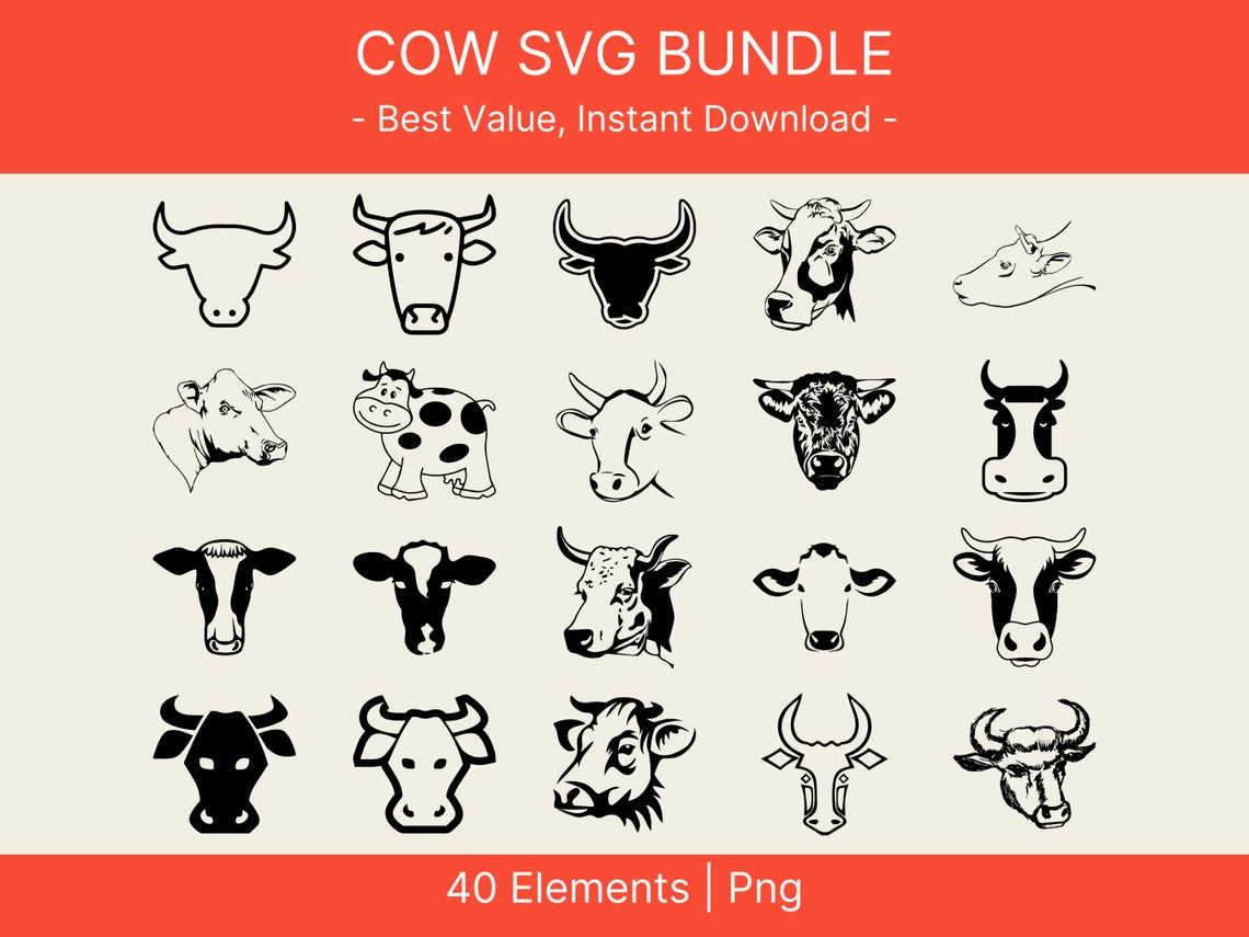 Cow SVG Bundle, Heifer PNG, Funny Farm Animal Clipart, Cow Svg, Cow ...