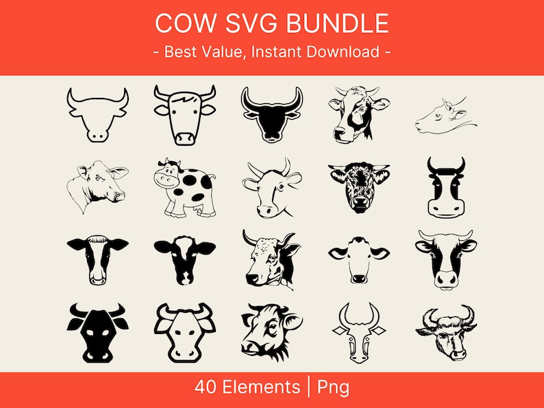 Cow SVG Bundle, Heifer PNG, Funny Farm Animal Clipart, Cow Svg, Cow ...