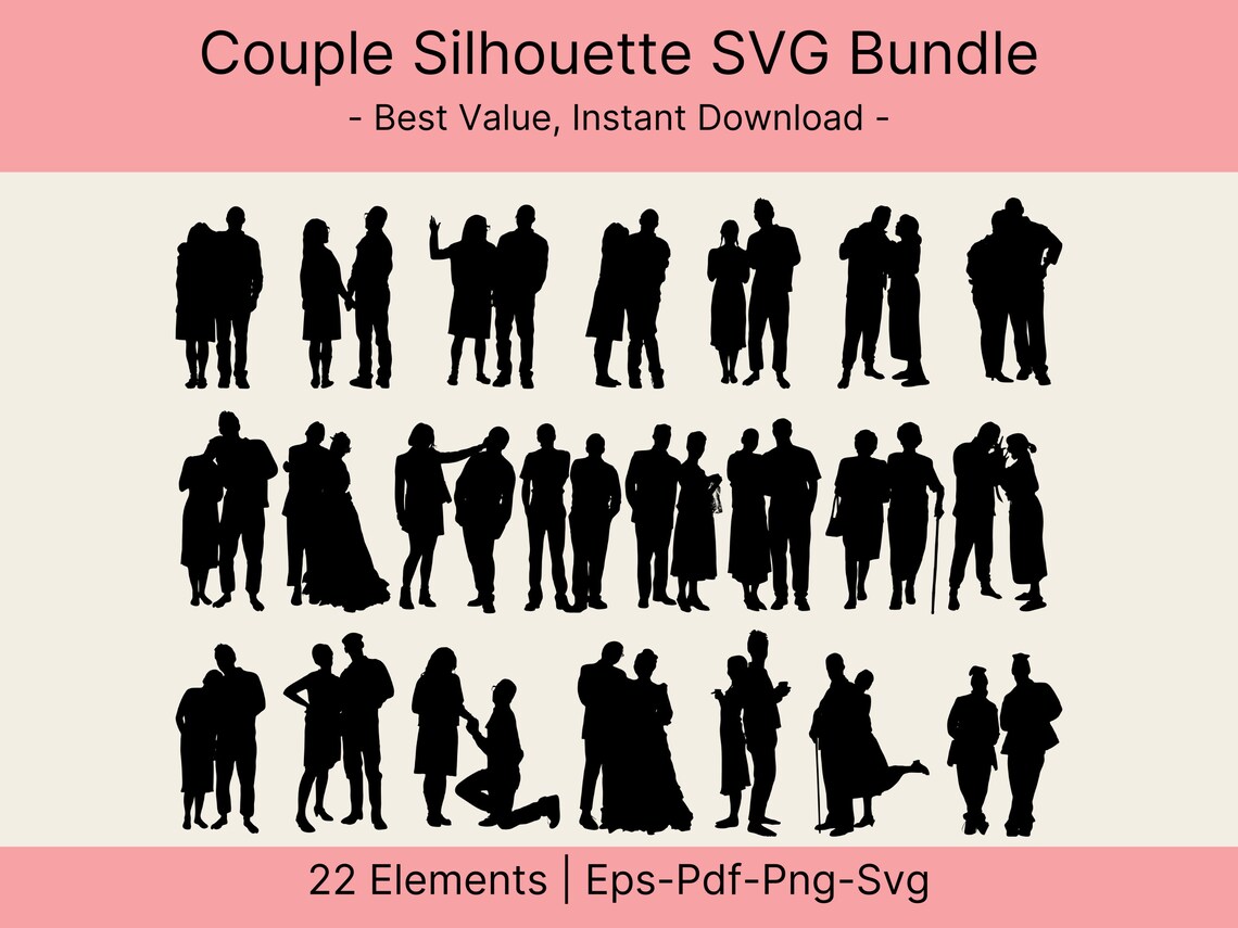 Couples SVG Bundle, Couples Silhouette SVG, Valentines Couples, Vector ...