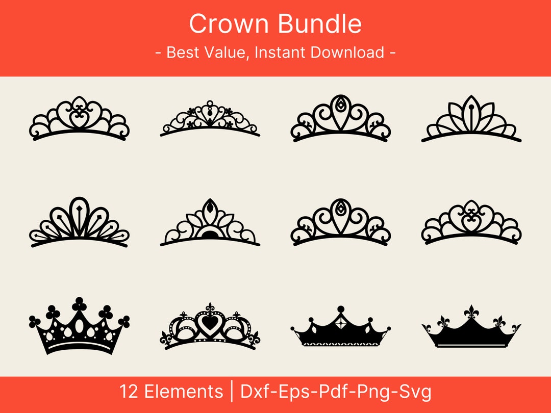 Royal Crown SVG Bundle, Princess Tiara SVG, King Crown, Queen Crown ...