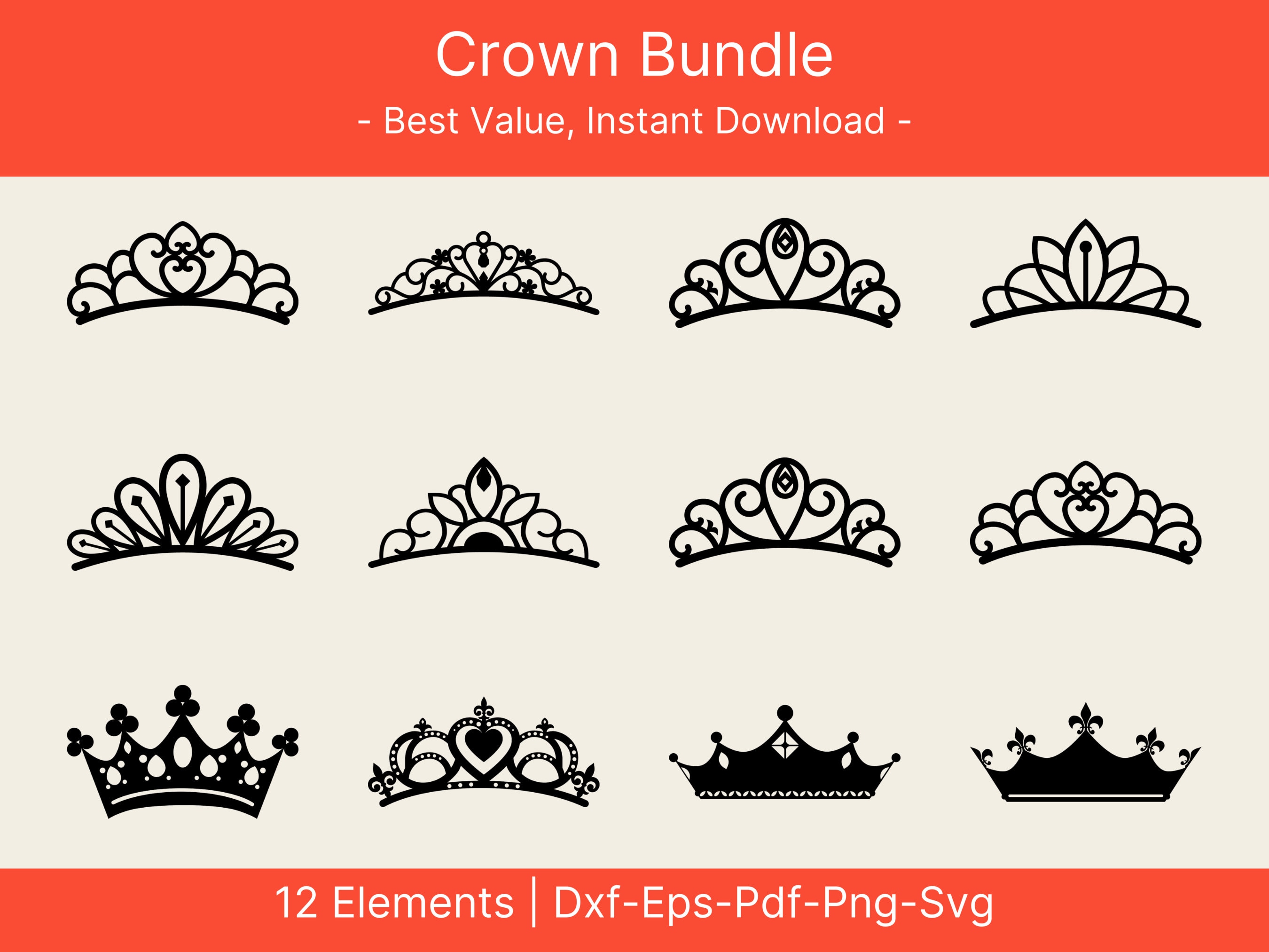 Royal Crown SVG Bundle, Princess Tiara SVG, King Crown, Queen Crown ...
