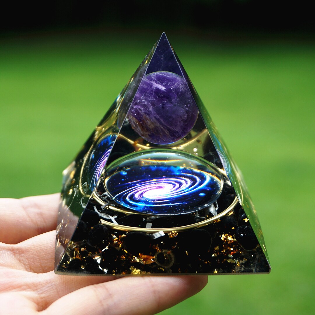 Galaxy Vision Series Orgonite Amethyst Crystal Sphere With Obsidian ...