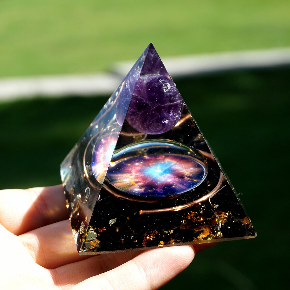 Galaxy Series Orgonite Amethyst Crystal Sphere With Obsidian - Etsy