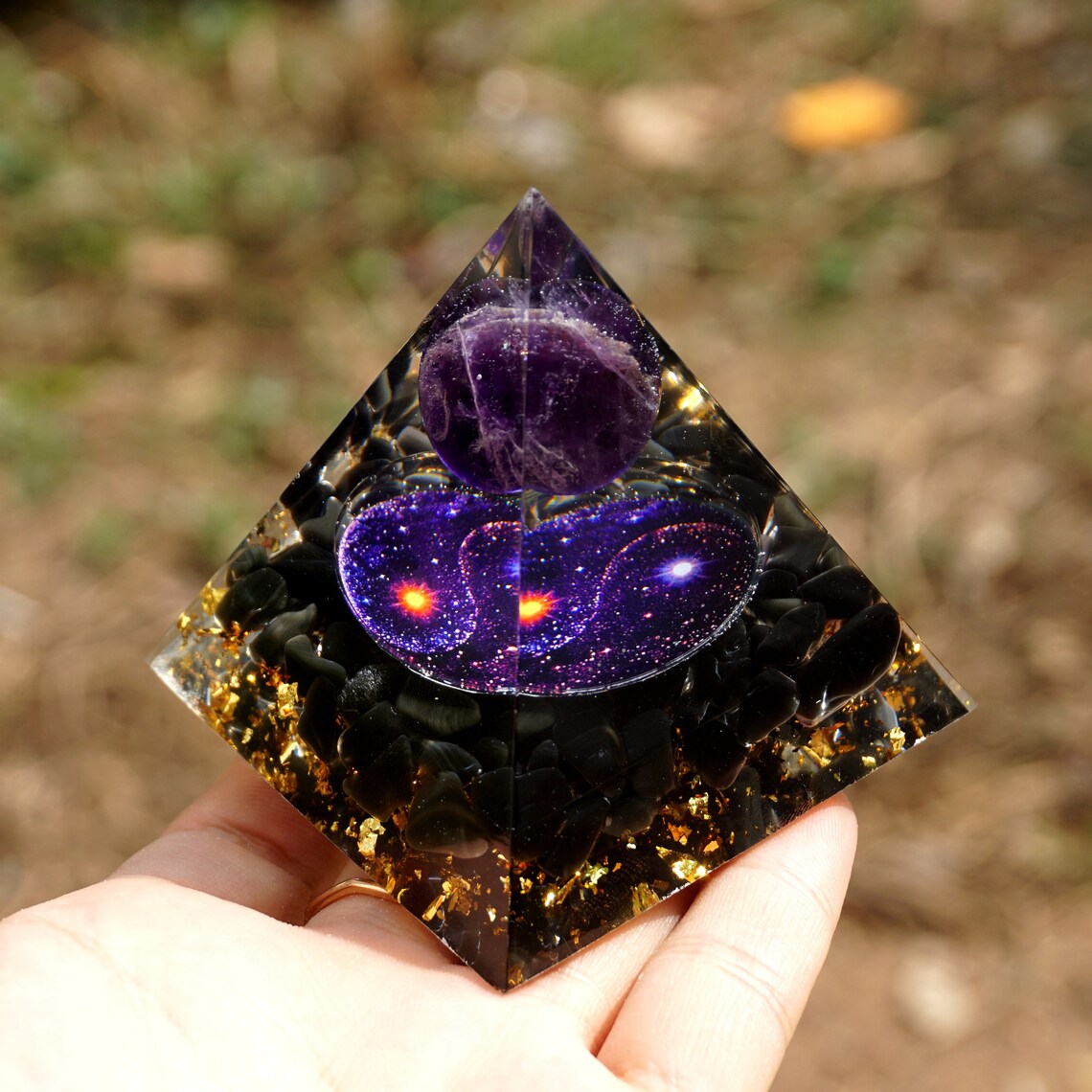 Galaxy Series Orgonite Amethyst Crystal Sphere & Obsidian - Etsy UK