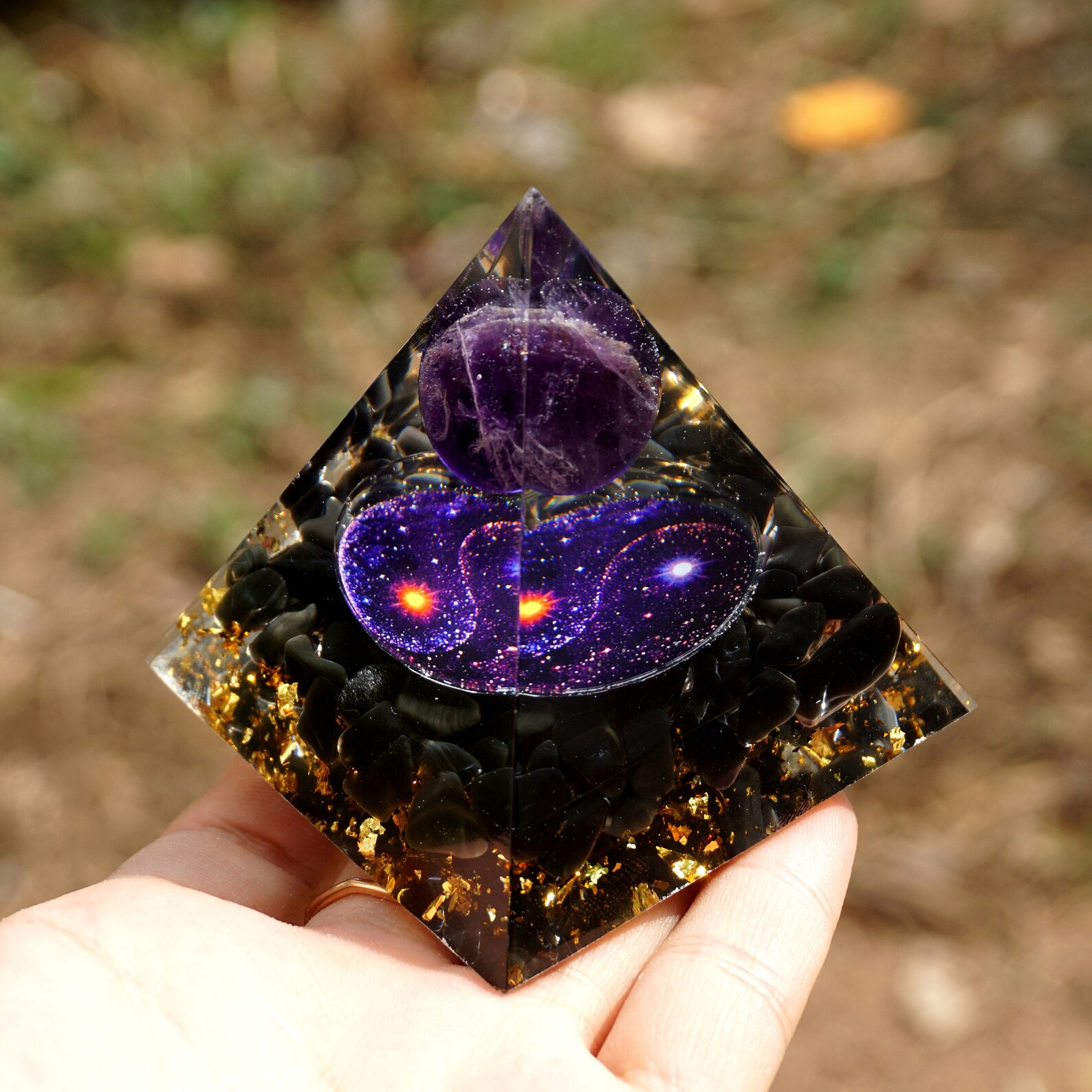 Galaxy Series Orgonite Amethyst Crystal Sphere & Obsidian - Etsy UK